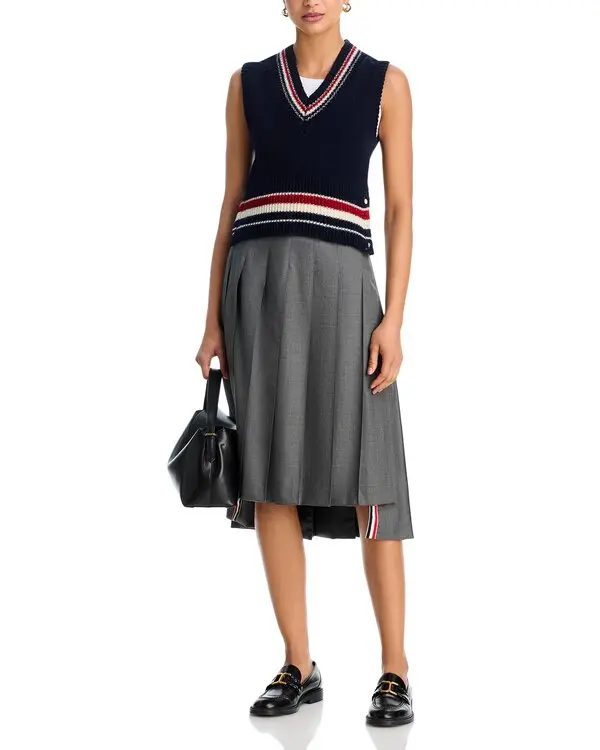 Thom Browne Wool Blend V-neck Sleeveless Sweater - Navy