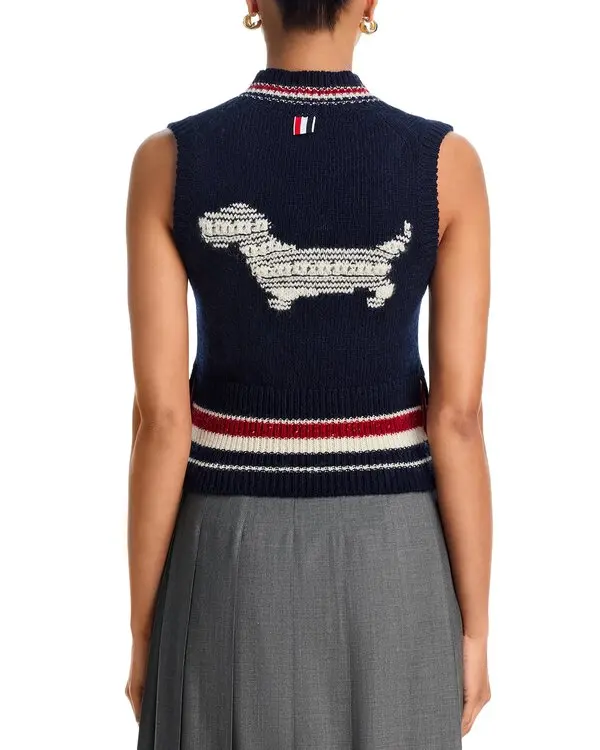 Thom Browne Wool Blend V-neck Sleeveless Sweater - Navy
