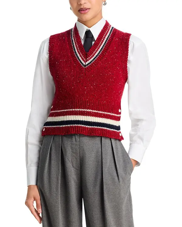 Thom Browne Wool Blend V-neck Sleeveless Sweater - Red