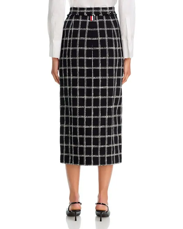 Thom Browne Windowpane Houndstooth Tweed High Waisted Button Front Skirt