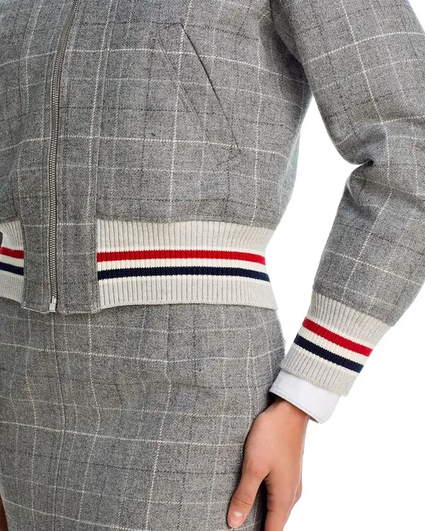 Thom Browne Down-filled Windowpane Tweed Cropped Flight Jacket