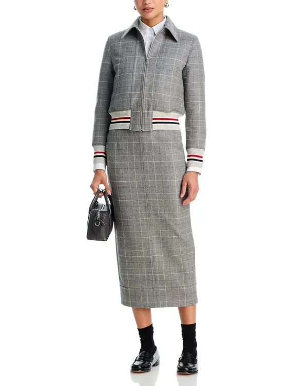 Thom Browne Down-filled Windowpane Tweed Cropped Flight Jacket - Medium Grey