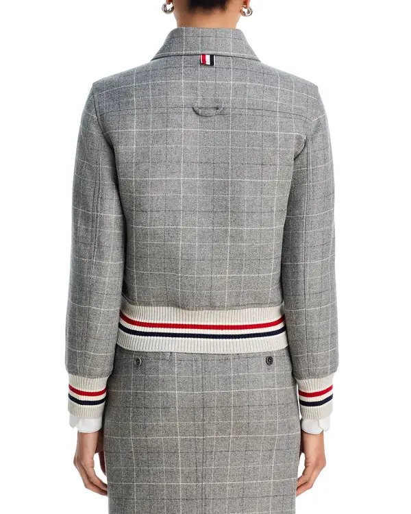 Thom Browne Down-filled Windowpane Tweed Cropped Flight Jacket - Medium Grey