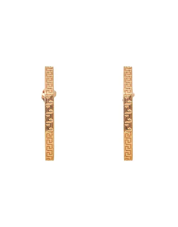 Versace Tone Metal Hoop Earrings With Brand Logo