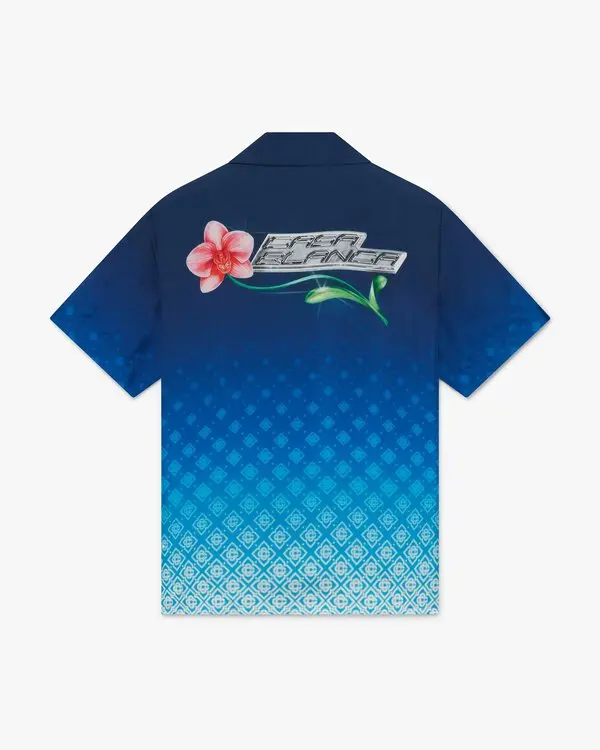 Casablanca Orchid Monogram Short Sleeve Silk Shirt