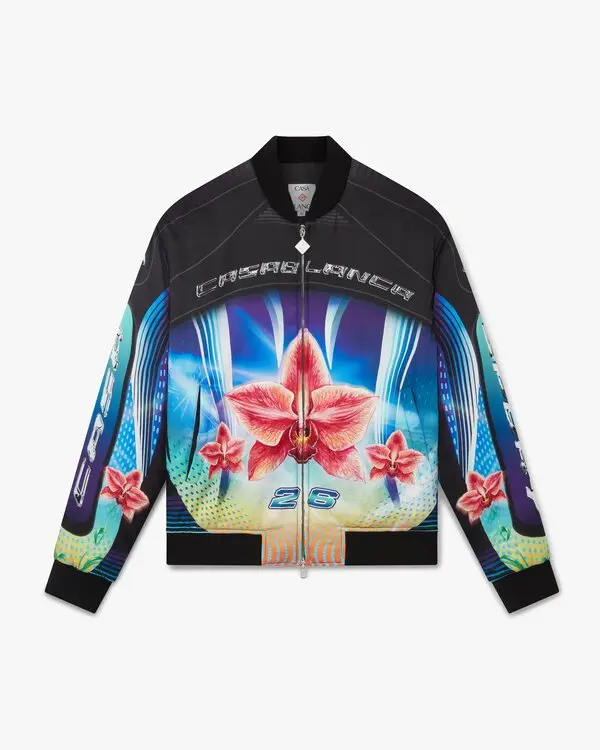 Casablanca Orchid Racer Printed Silk Bomber Jacket - Multicolor