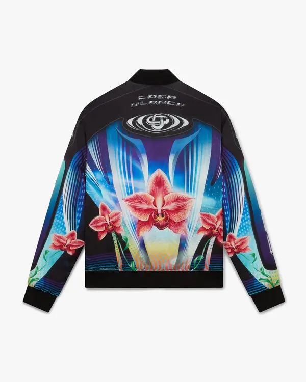 Casablanca Orchid Racer Printed Silk Bomber Jacket