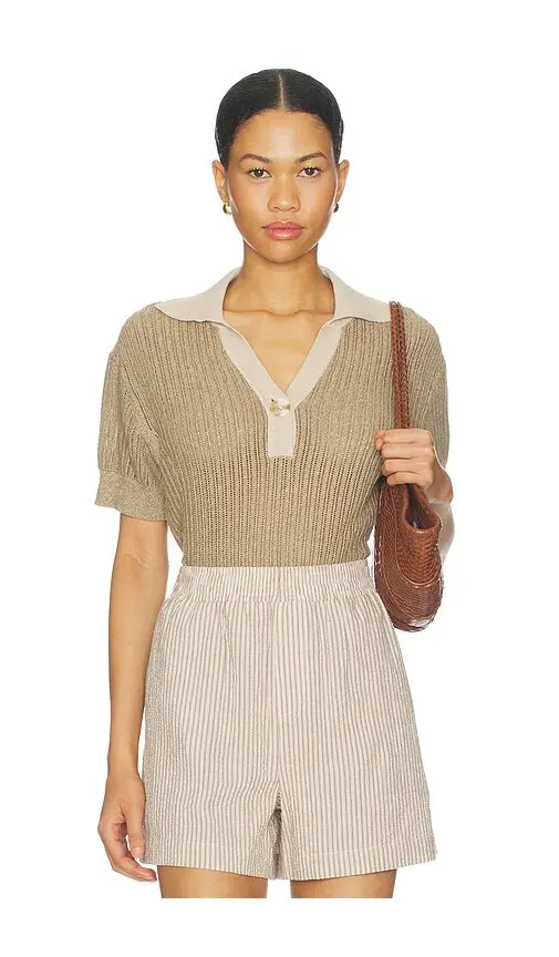 Varley Perrine Knit Polo Top In Brown - Sepia Twist