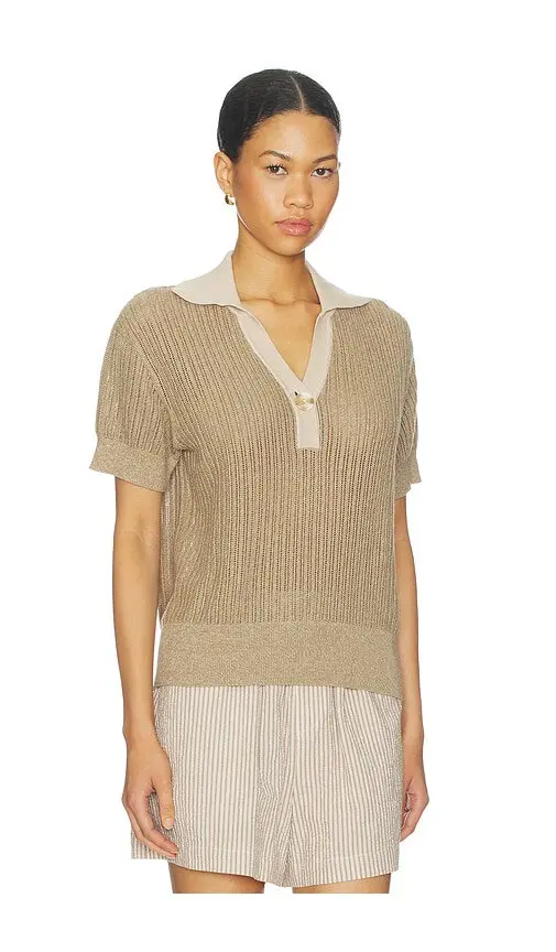 Varley Perrine Knit Polo Top In Brown