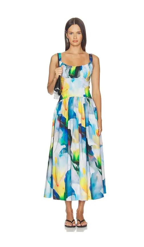 Prabal Gurung Ruched Waist Yoke Dress In Blue - Blue Multi