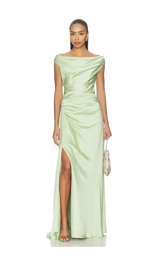 Simkhai Elinne Short Sleeve Gown In Green - Leaf