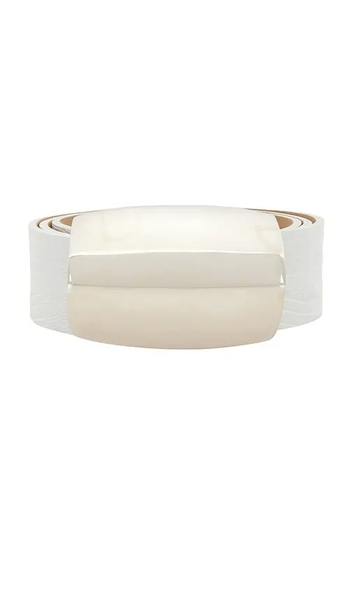 L'Agence Milou Domed Belt In White Croc Embossed In White