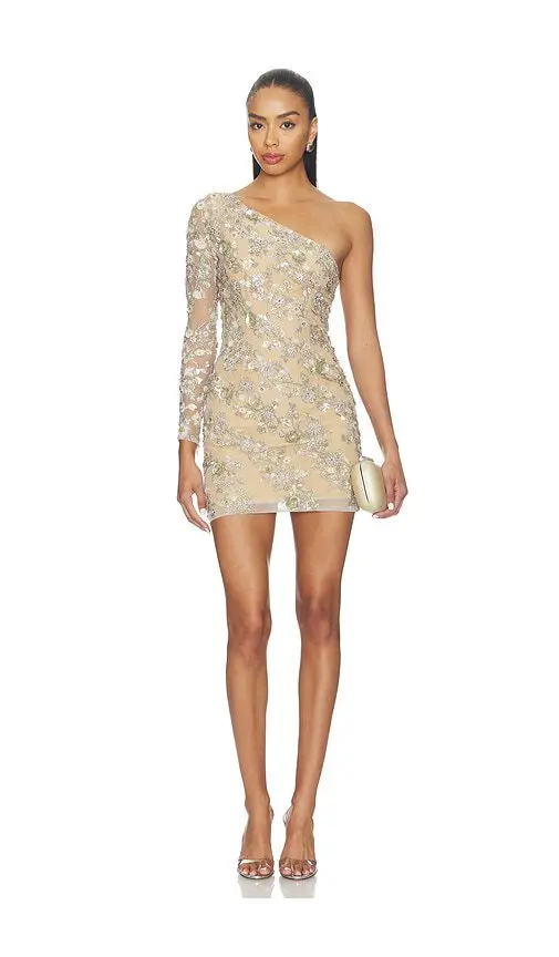 LA FUORI Embellished One-shoulder Mini Dress - Nude