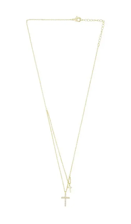 ADINA EDEN Pave Double Cross 2 In 1 Necklace In Metallic - Gold