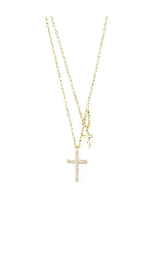 ADINA EDEN Pave Double Cross 2 In 1 Necklace