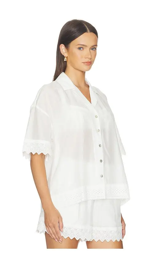 PISTOLA Maliah Silk Blend Camp Shirt With Lace Trim