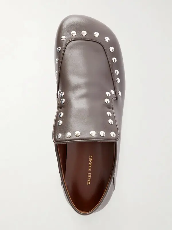 WALES BONNER Dakar Studded Leather Loafers - Brown