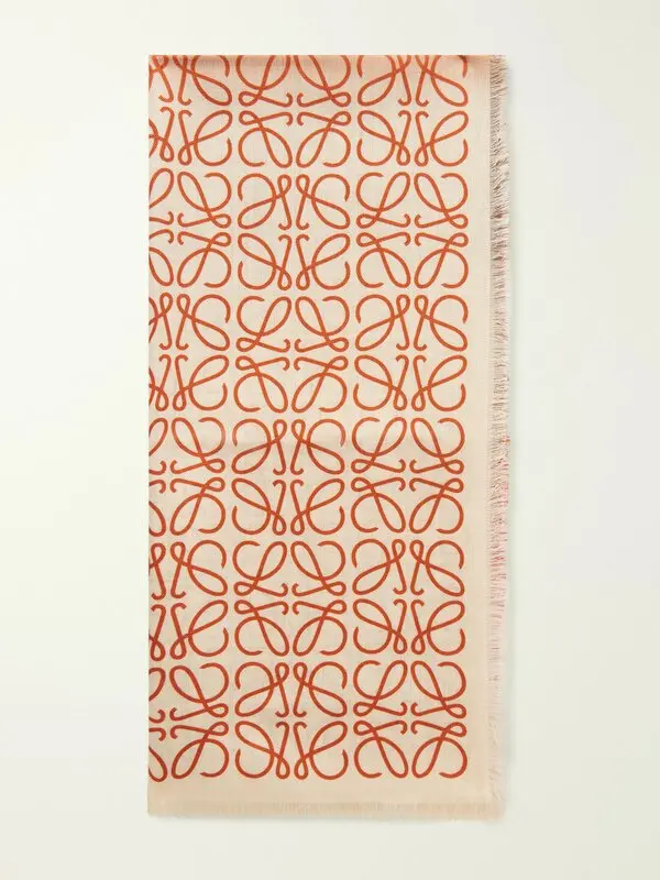 Loewe Anagram-intarsia Wool, Silk And Cashmere-blend Scarf - Orange