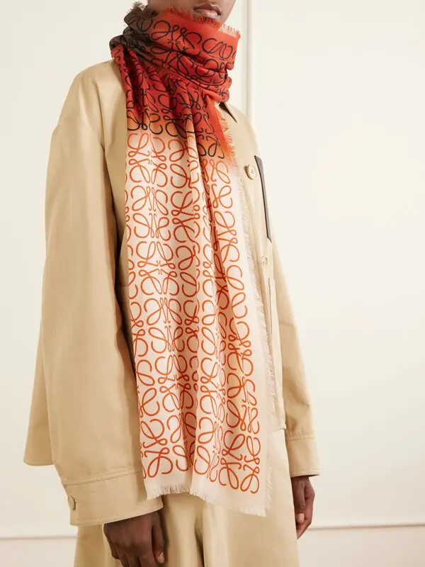 Loewe Anagram-intarsia Wool, Silk And Cashmere-blend Scarf
