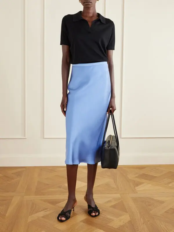 ANINE BING Bar Silk-charmeuse Maxi Skirt - Blue
