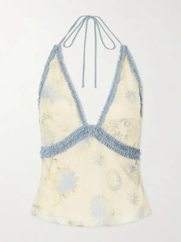 SIR. Cecile Ruffled Printed Chiffon Halter Top