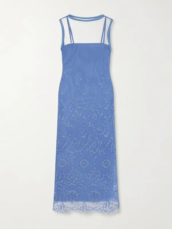 SIR. Leif Embroidered Tulle Midi Dress - Blue