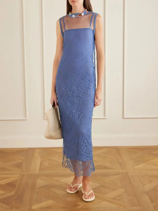 SIR. Leif Embroidered Tulle Midi Dress