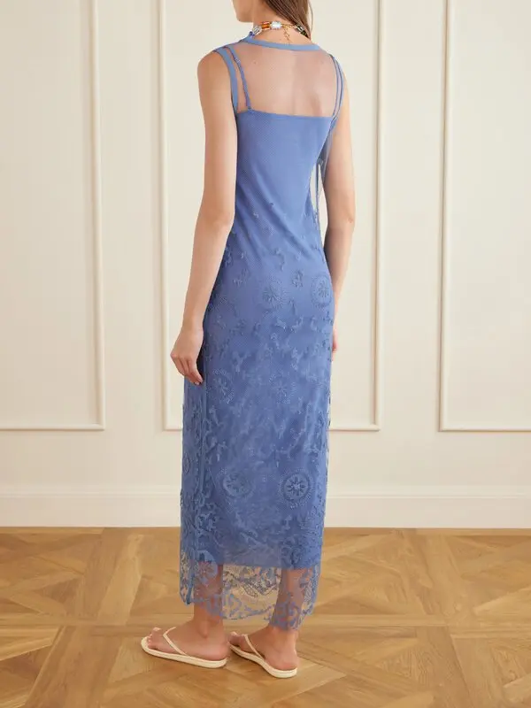 SIR. Leif Embroidered Tulle Midi Dress