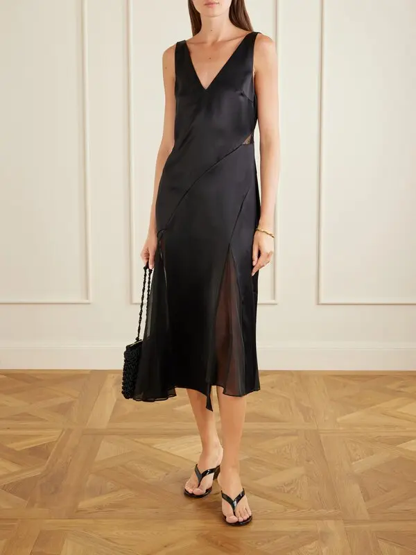 SIR. Ingrid Chiffon Midi Dress With V-neck - Black