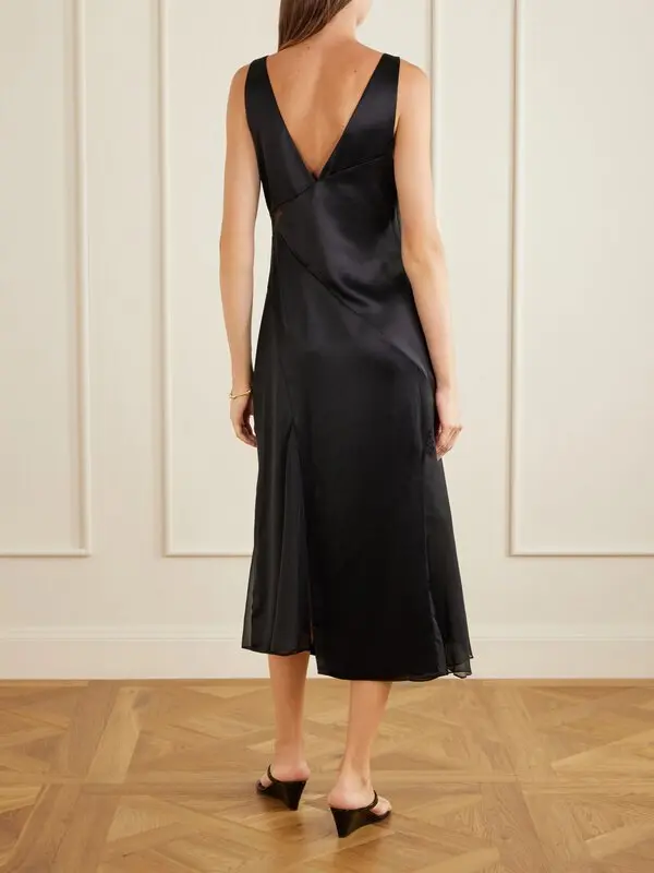 SIR. Ingrid Chiffon Midi Dress With V-neck - Black