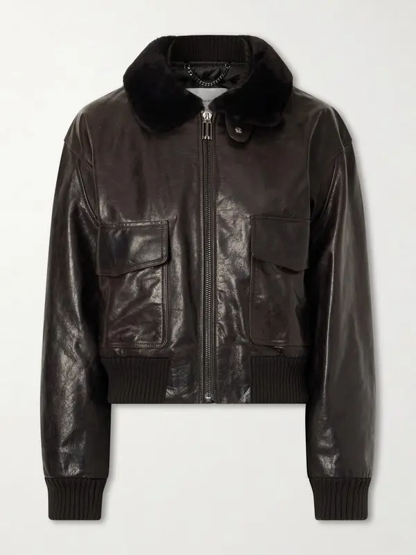 Victoria Beckham Aviator Shearling-trimmed Leather Bomber Jacket - Brown