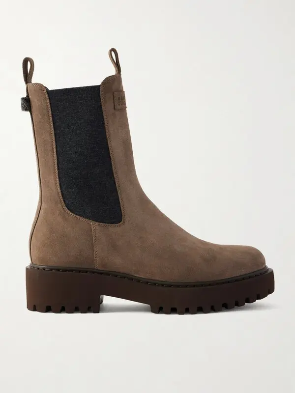 Brunello Cucinelli Suede Chelsea Boots With Monili Bead Embellishment