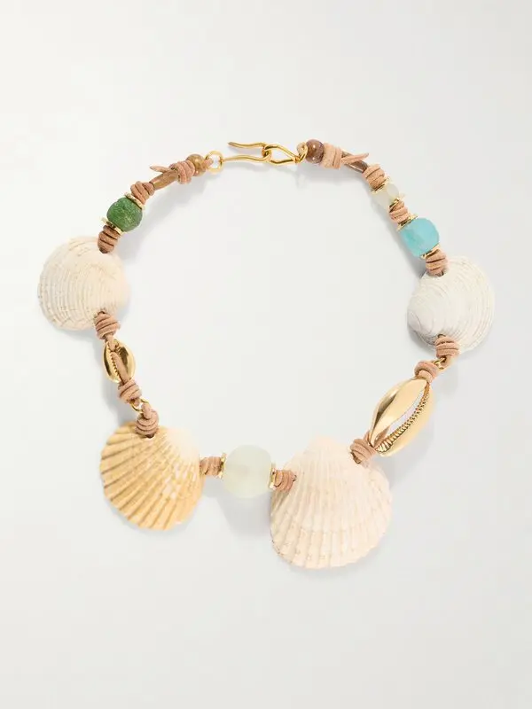 Tohum Design Gold-plated, Leather And Seashell Beaded Necklace - Multi