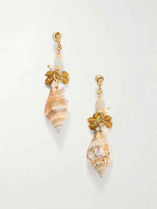 Tohum Design Gold-plated And Seashell Beaded Drop Earrings - Neutrals