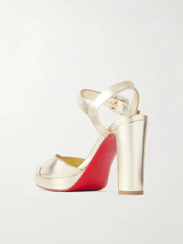 CHRISTIAN LOUBOUTIN Cora 100 Metallic Leather Platform Sandals - Gold