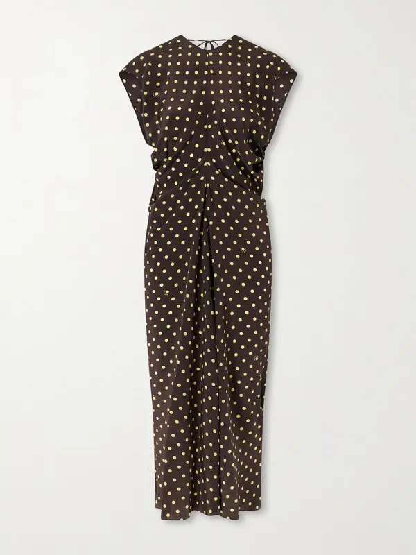 Marni Ruched Polka-dot Silk-blend Midi Dress