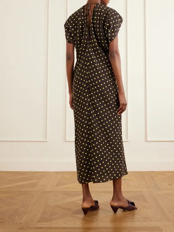 Marni Ruched Polka-dot Silk-blend Midi Dress