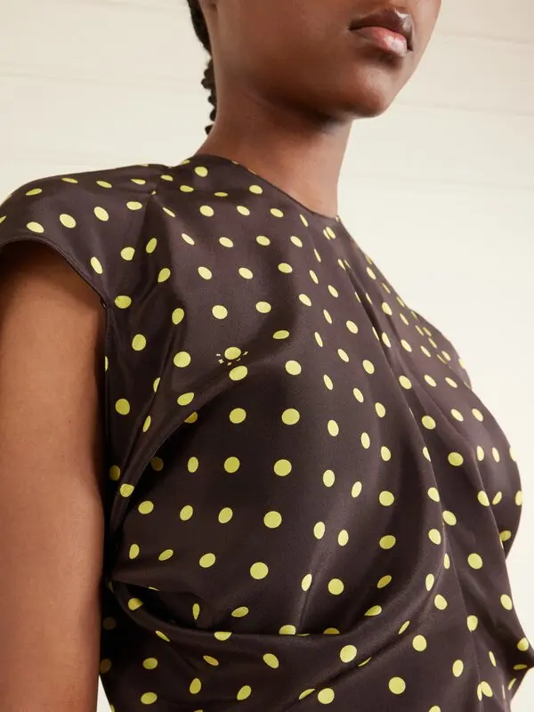 Marni Ruched Polka-dot Silk-blend Midi Dress
