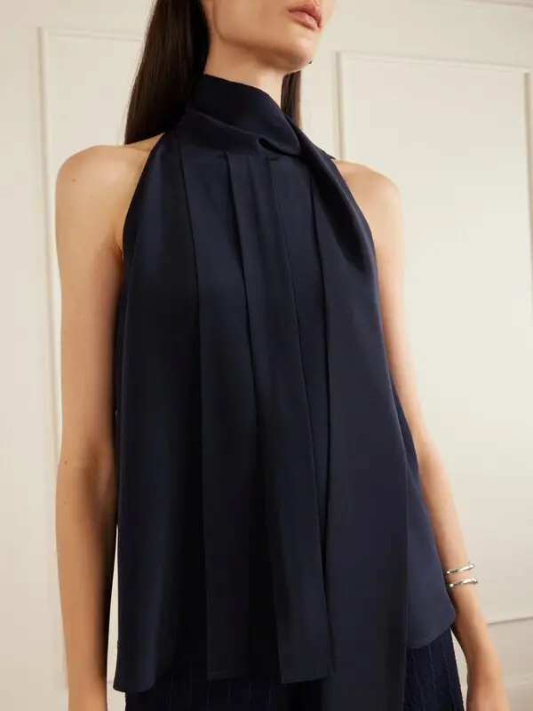Max Mara Draped Pleated Silk Blouse