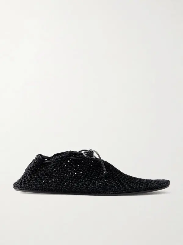 CHRISTEN Hand-crocheted Ballerina Leather-trimmed Flats