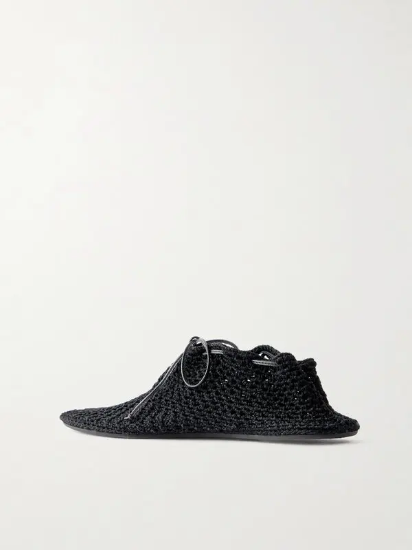 CHRISTEN Hand-crocheted Ballerina Leather-trimmed Flats