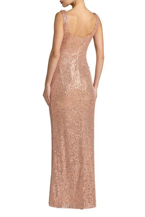 Mac Duggal Sleeveless Sequin Column Gown With 3d Flowers