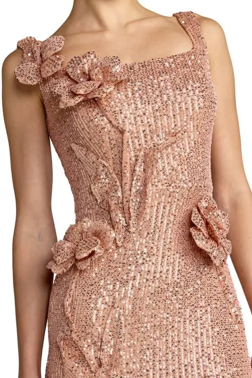 Mac Duggal Sleeveless Sequin Column Gown With 3d Flowers