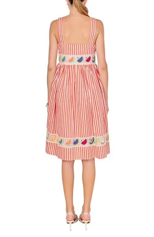 English Factory Sleeveless Striped Crochet Trim Dress