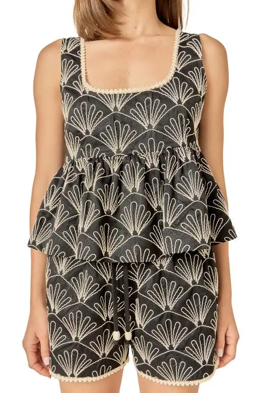 English Factory Embroidered Babydoll Top