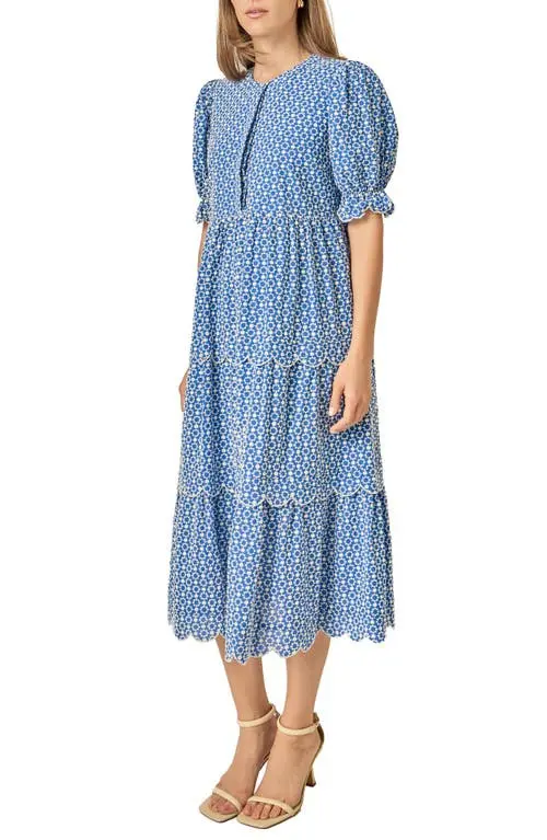 English Factory Scalloped Print Cotton Midi Dress