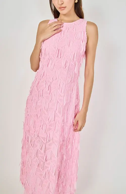 Endless Rose Sleeveless Maxi Dress With Textured Fringe