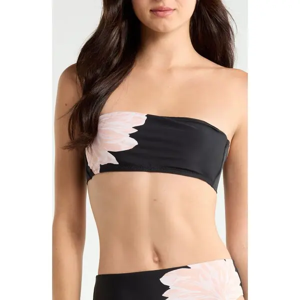 Sanctuary Floral Bandeau Bikini Top - Black