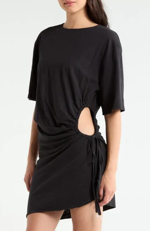 Sanctuary Shirred Side Cover-up Shirt Dress - Black