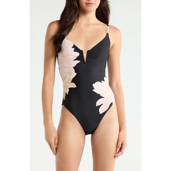 Sanctuary V-wire Floral Print One-piece Swimsuit - Black